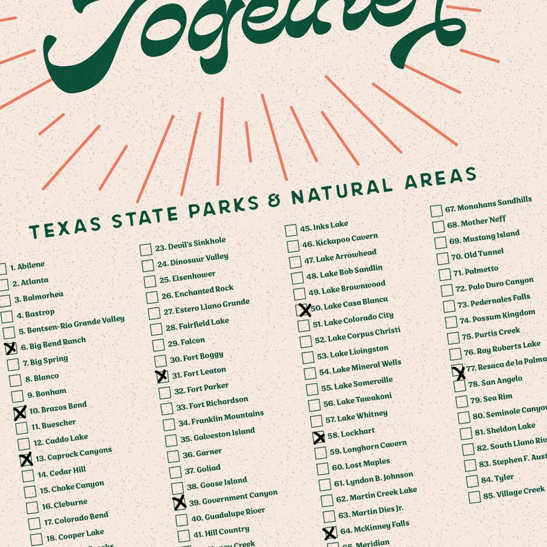 Texas State Park Travel Checklist, Camping Gift, Travel Texas Gift ...