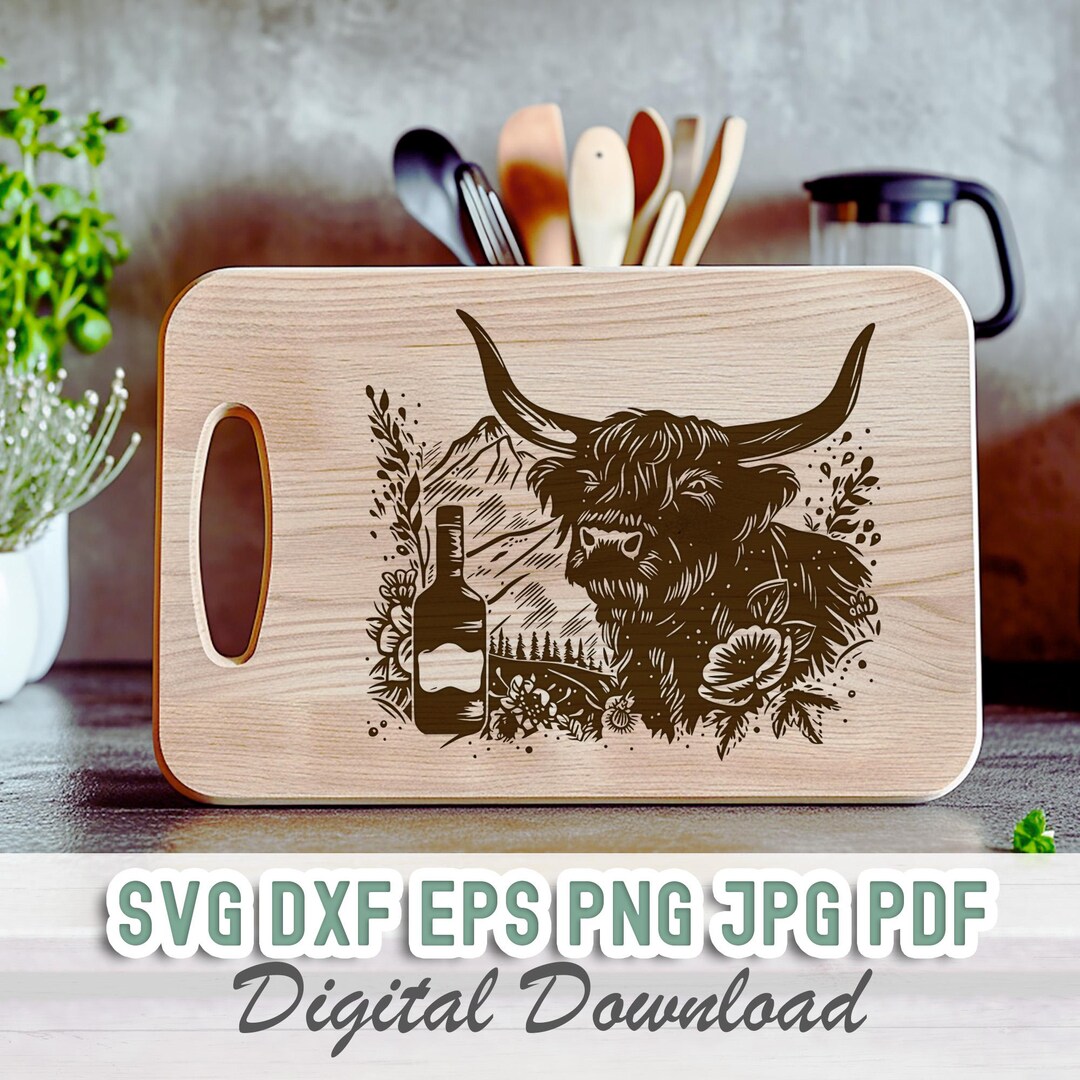 Highland Cow SVG, Charcuterie Board SVG, Cutting Board Svg, Wine and ...