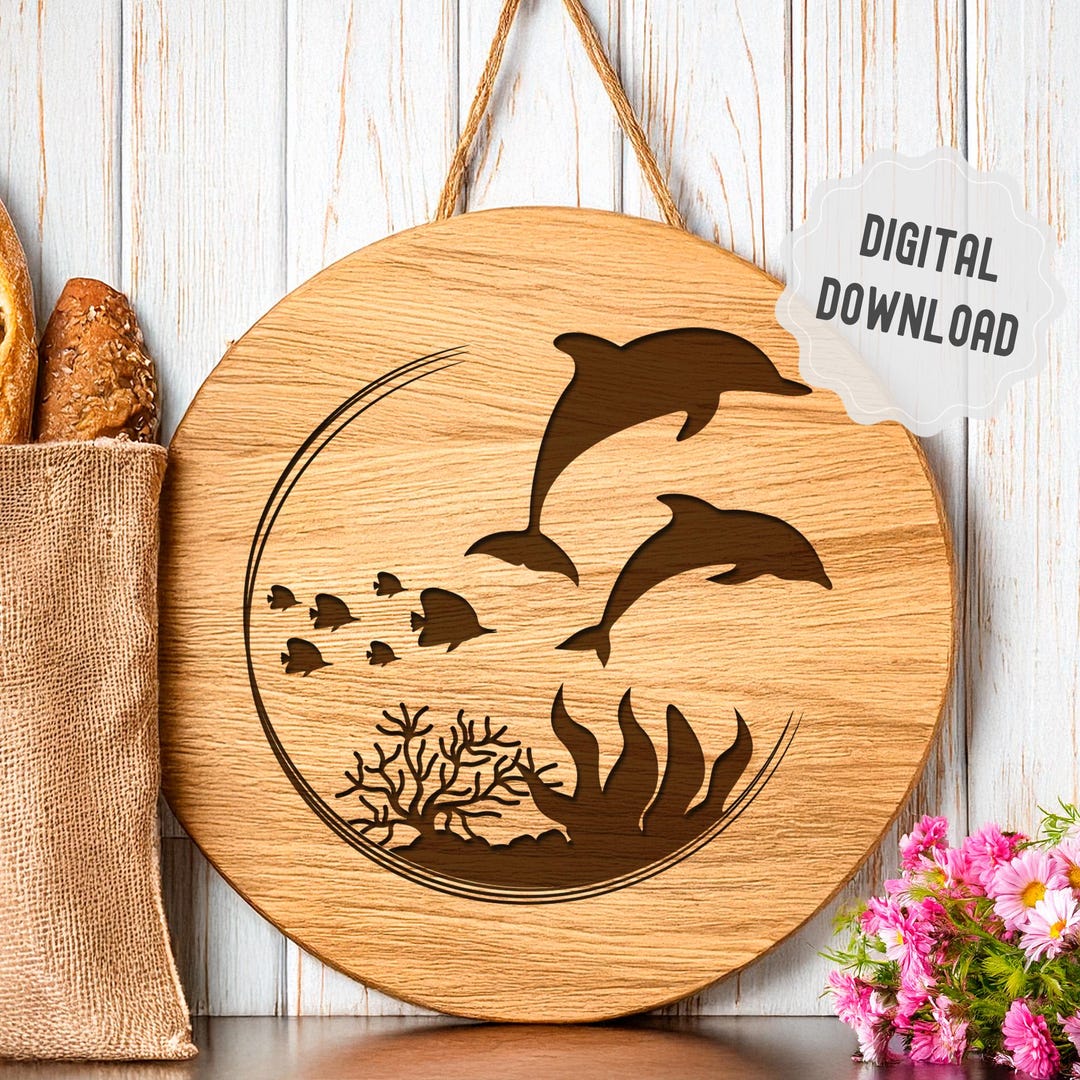 Dolphin Svg, Dolphin Round Frame With Fish and Sea Plants, Ocean Life ...