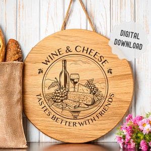Wine and Cheese Svg, Charcuterie Svg File, Cutting Board Svg, Friends Gathering Tray, Laser Cut ...
