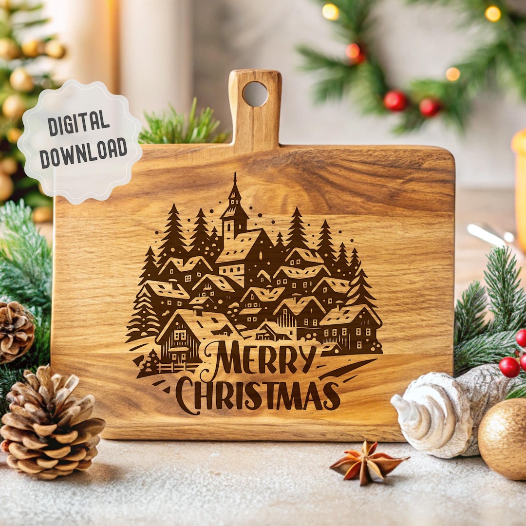 Christmas Village Charcuterie Board SVG, Cutting Board Svg, Christmas ...