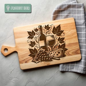 Wine and Cheese Svg, Charcuterie Svg, Cutting Board Svg, Cheese Board Svg, Laser Cut Files for ...