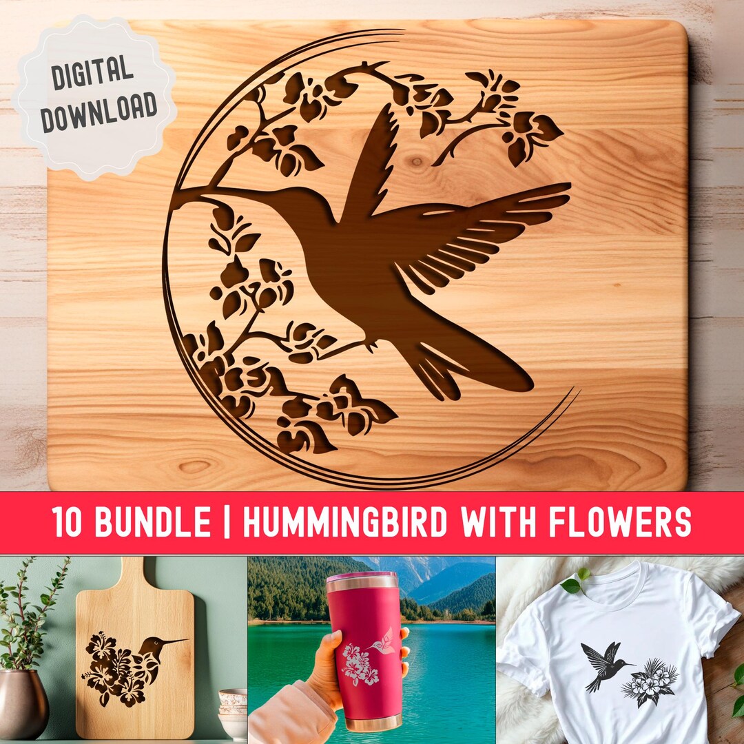 10 Hummingbird Svg Bundle, Hummingbird With Flowers, Bird Silhouette ...
