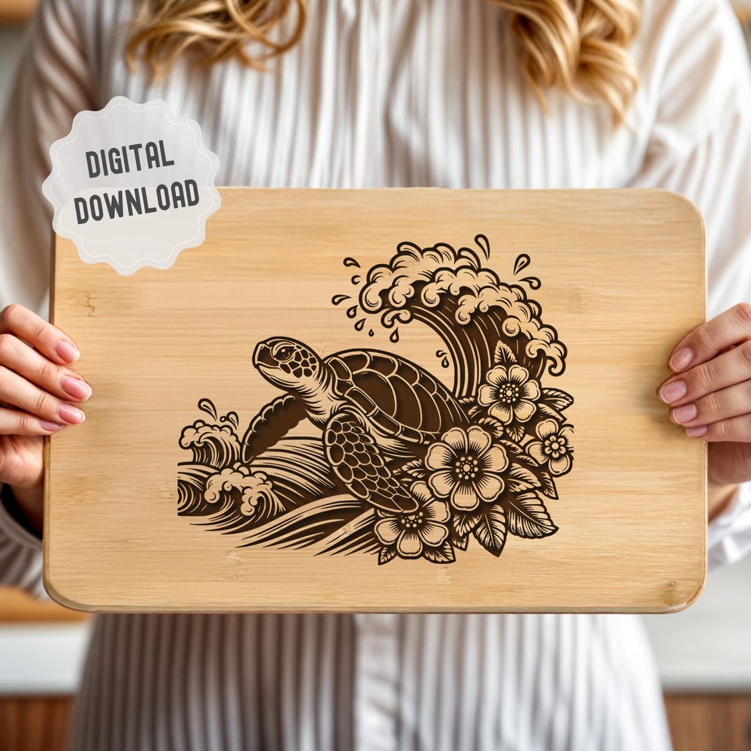 Sea Turtle Svg, Turtle With Wave and Flowers, Turtle Silhouette, Summer ...