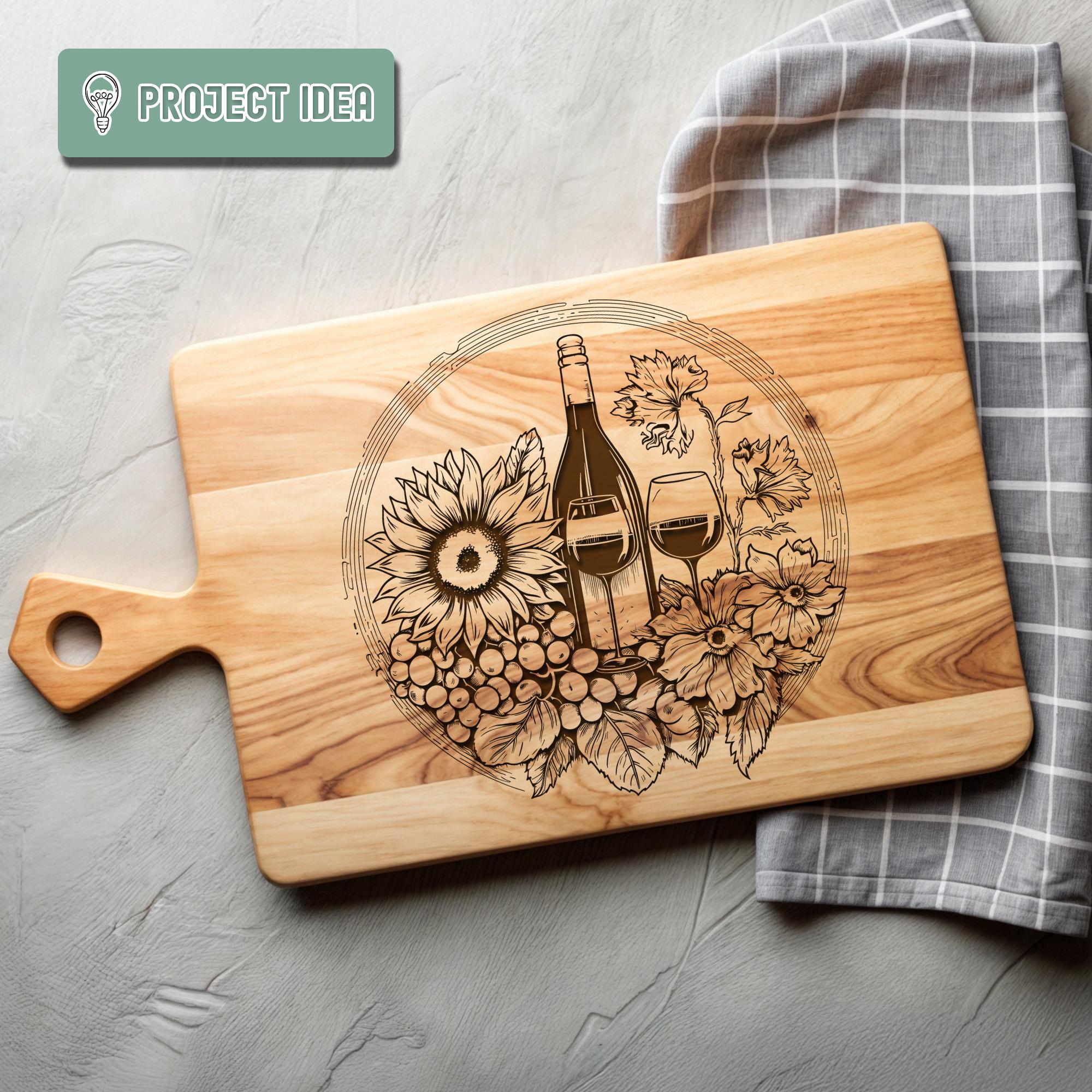 Charcuterie Board SVG, Wine and Cheese Floral Round Vector Design for ...
