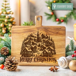 Christmas Winter Scene Charcuterie Board SVG, Christmas Village Cutting ...
