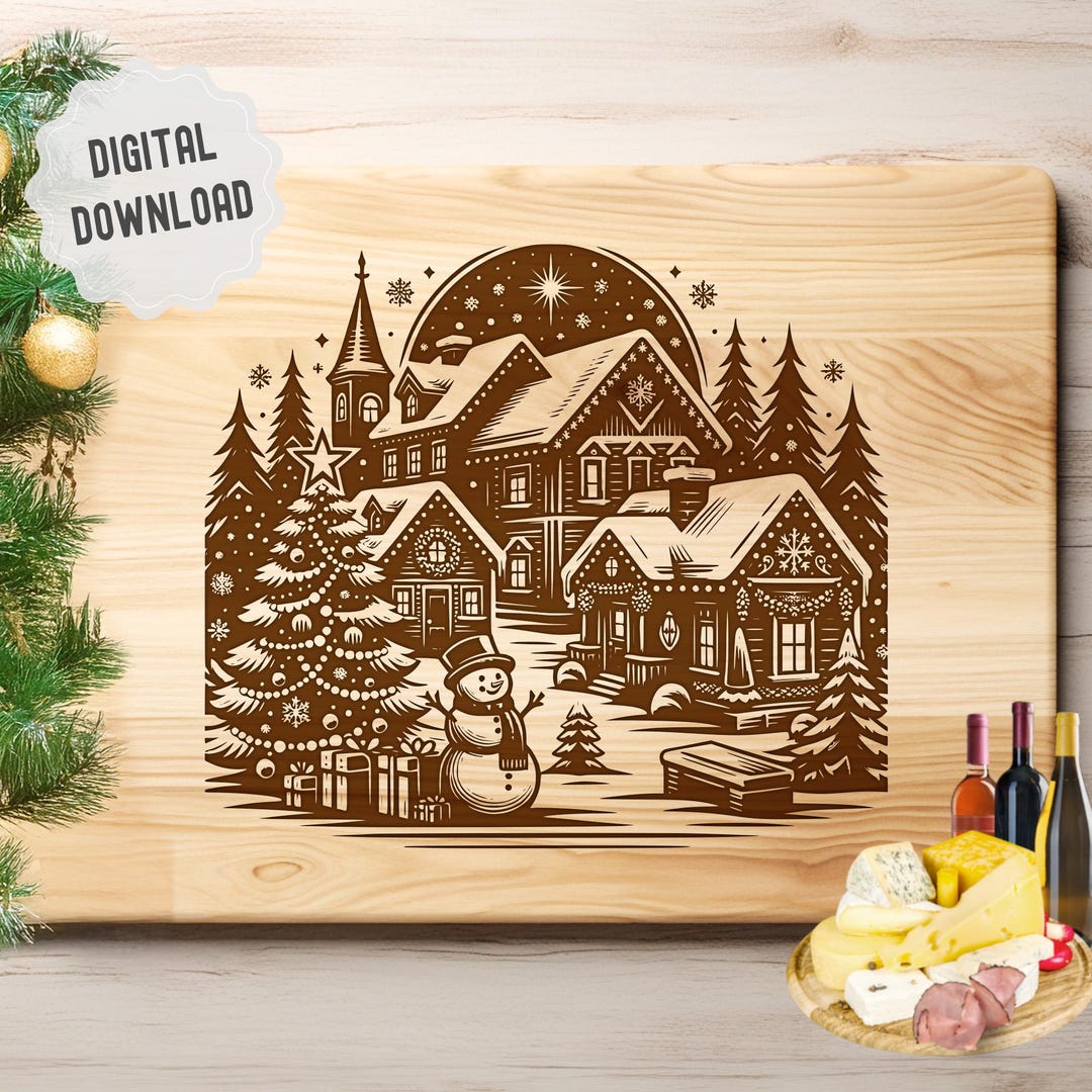 Christmas Houses Svg, Snowman Svg, Charcuterie Board SVG, Cutting Board ...