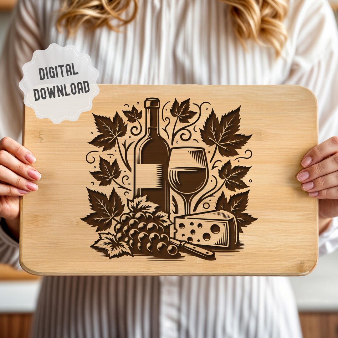 Wine and Cheese Svg, Charcuterie Svg, Cutting Board Svg, Cheese Board Svg, Laser Cut Files for ...