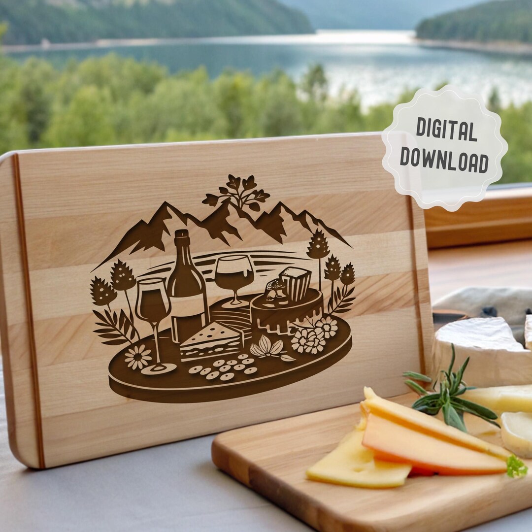 Wine and Cheese Svg, Cutting Board Svg, Charcuterie Svg, Lake House Decor, Vectors for Laser ...