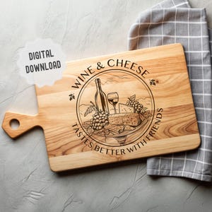 Wine and Cheese Svg, Charcuterie Svg File, Cutting Board Svg, Friends Gathering Tray, Round ...