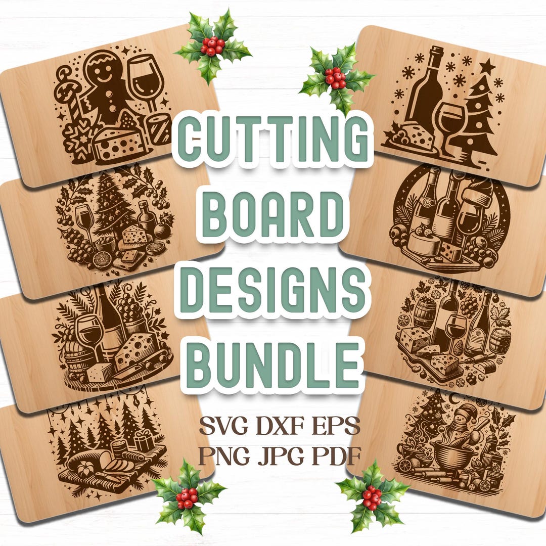 30 Christmas Charcuterie Board Svg, Cutting Board Svg Designs, Wine and ...