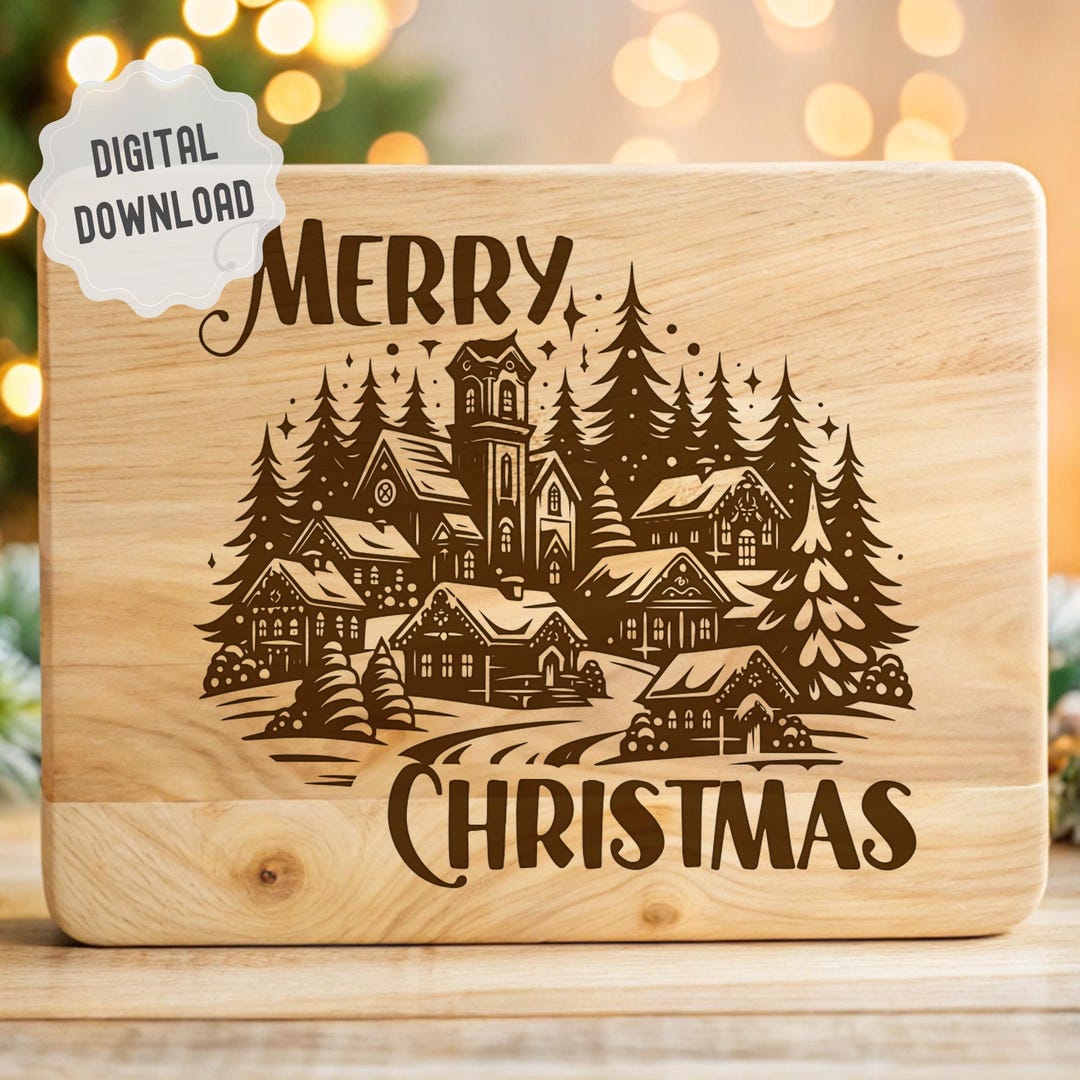 Christmas Winter Town Charcuterie Board SVG, Snowy Houses Laser ...