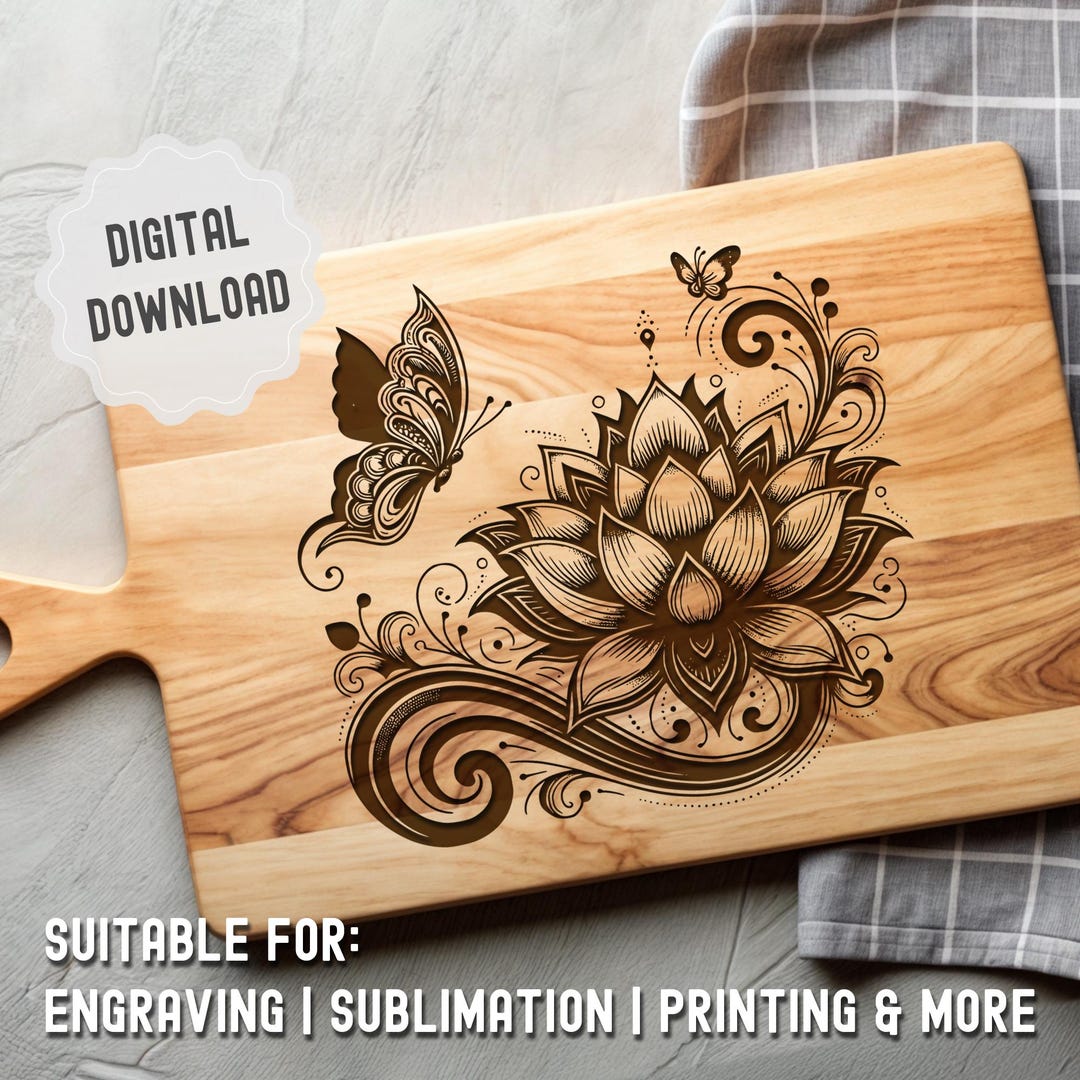 Lotus Flower Svg, Lotus With Butterflies, Spring Chopping Board ...
