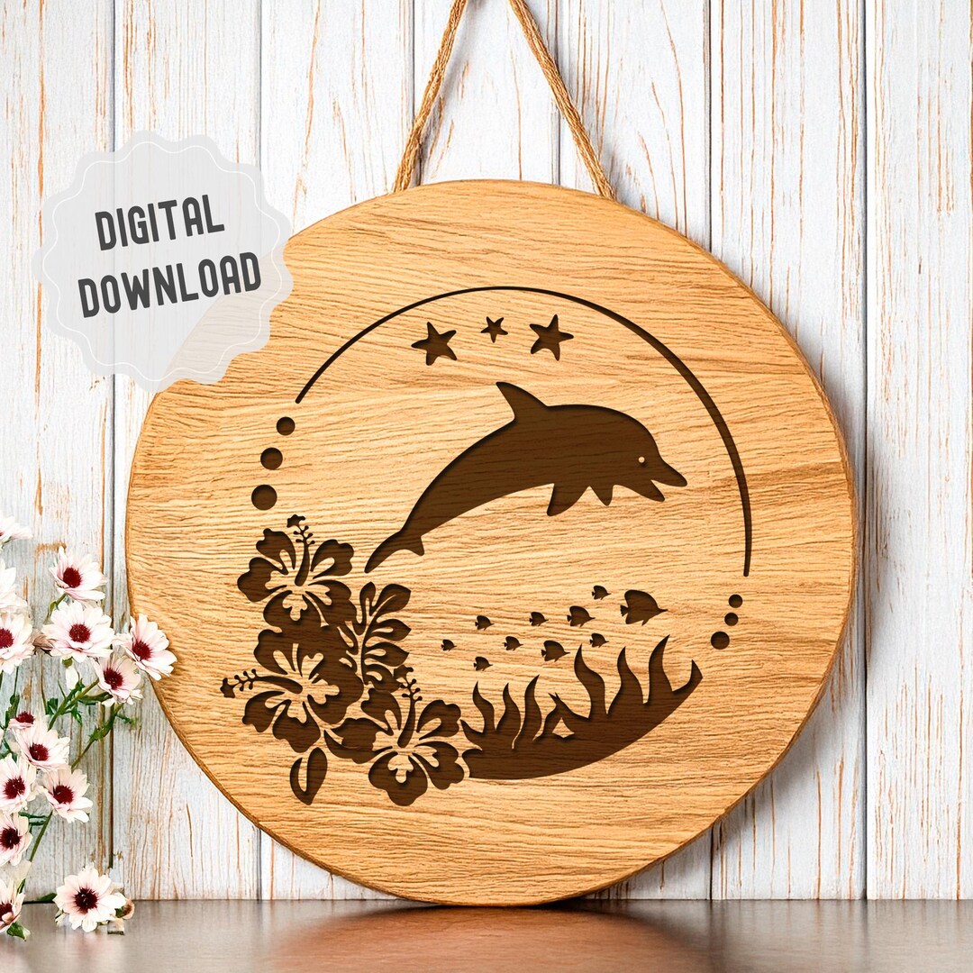 Dolphin Svg, Dolphin Round Frame With Hawaiian Flowers, Fish and Sea ...