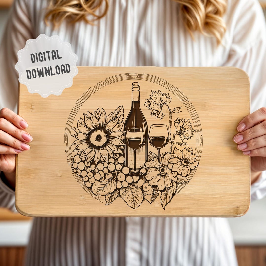 Charcuterie Board SVG, Wine and Cheese Floral Round Vector Design for ...