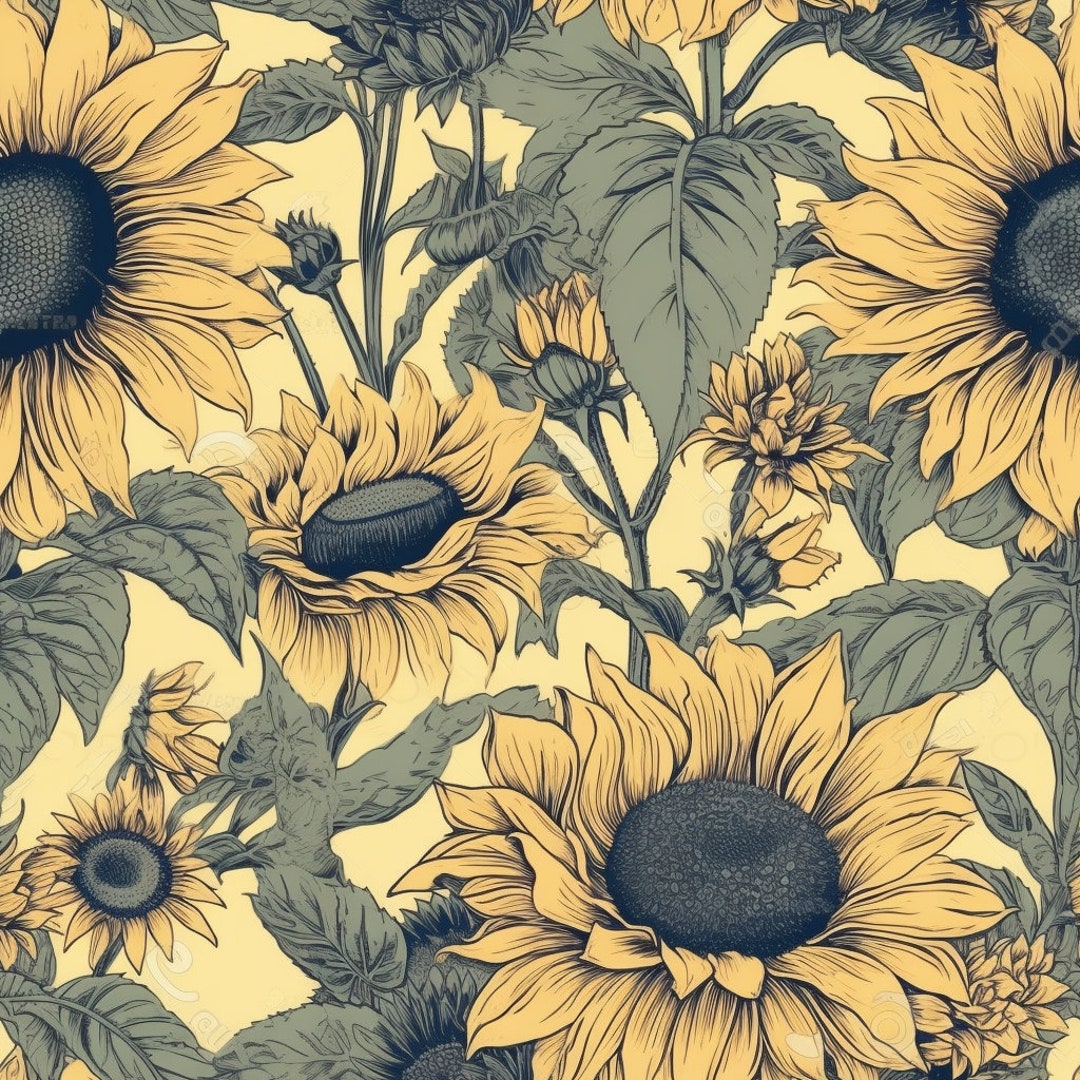 Vintage Cottagecore Sunflower Pattern, Seamless Pattern, Fabric Pattern ...