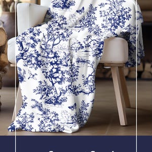Blue French Toile Decor Throw Blanket for Bed Blue Chinoiserie Gift ...