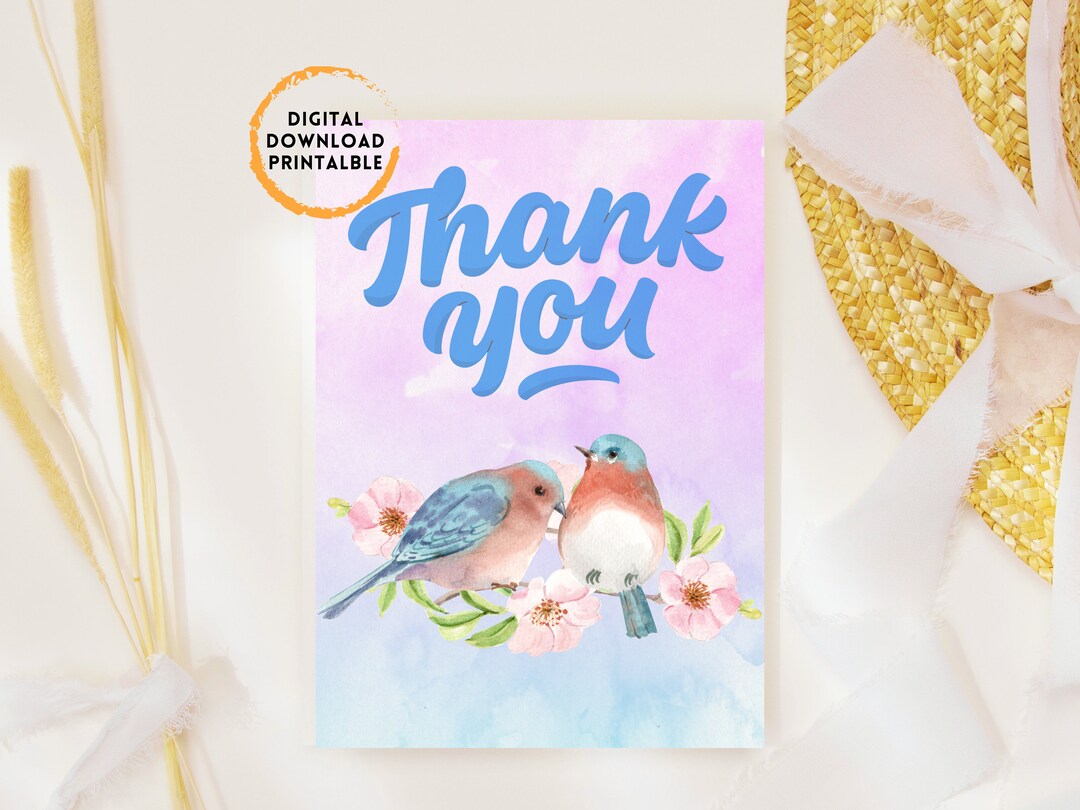 Thank You Card Watercolor Download Greeting Card Blue Bird Thank You ...
