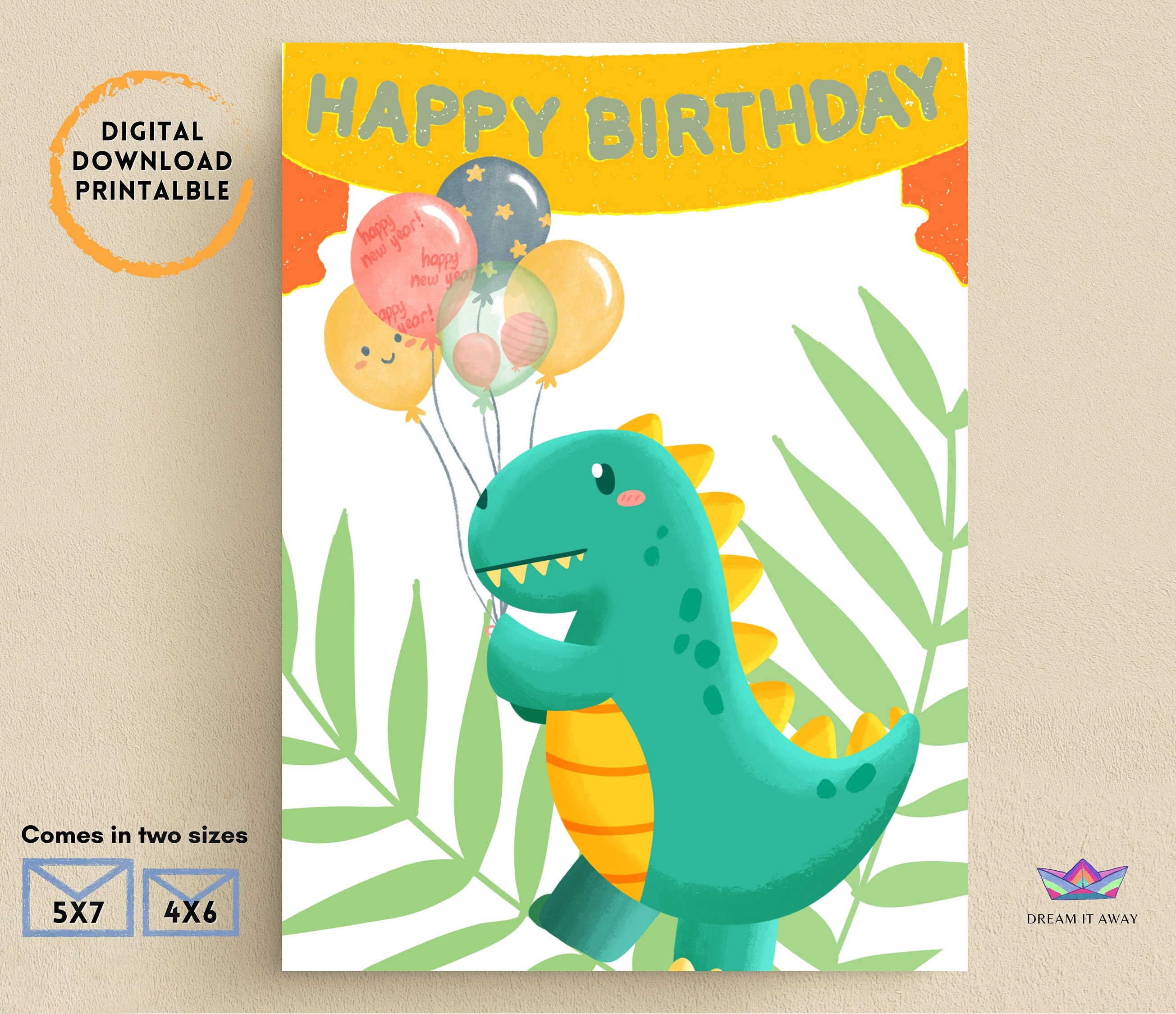 Happy Birthday Card Printable Dinosaur Birthday Card Dino Lover ...