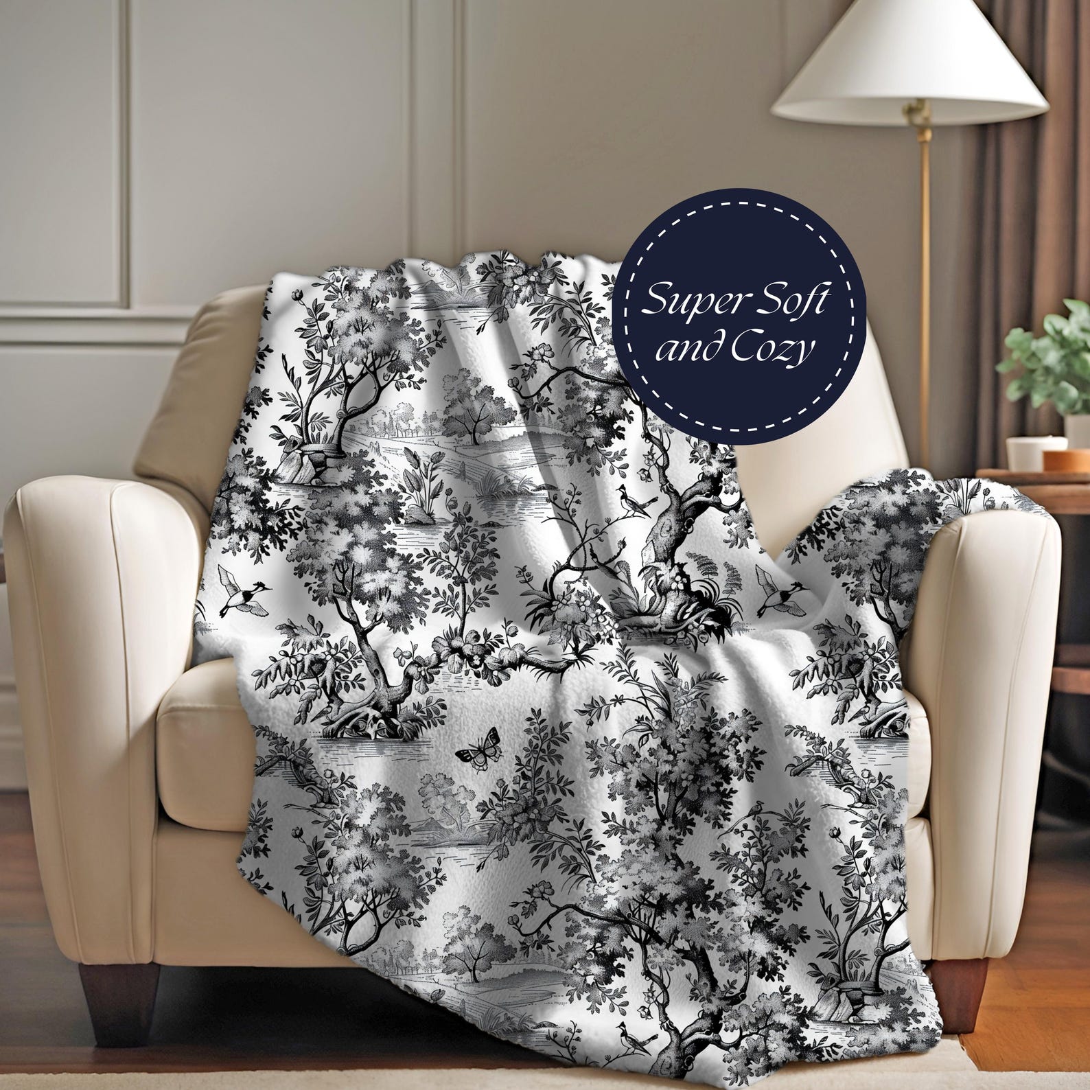 Blue French Toile Decor Throw Blanket for Bed Blue Chinoiserie Gift ...
