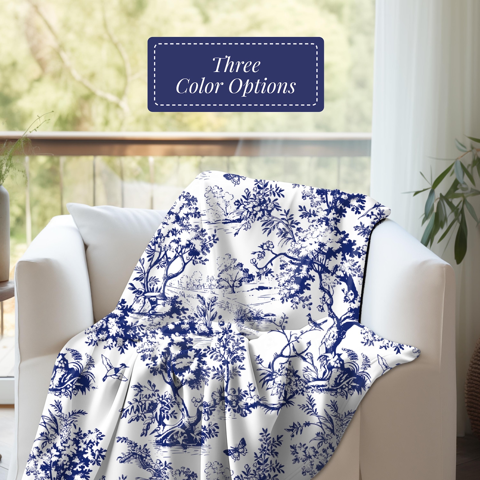 Blue French Toile Decor Throw Blanket for Bed Blue Chinoiserie Gift ...