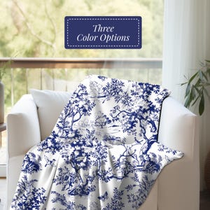 Blue French Toile Decor Throw Blanket for Bed Blue Chinoiserie Gift ...