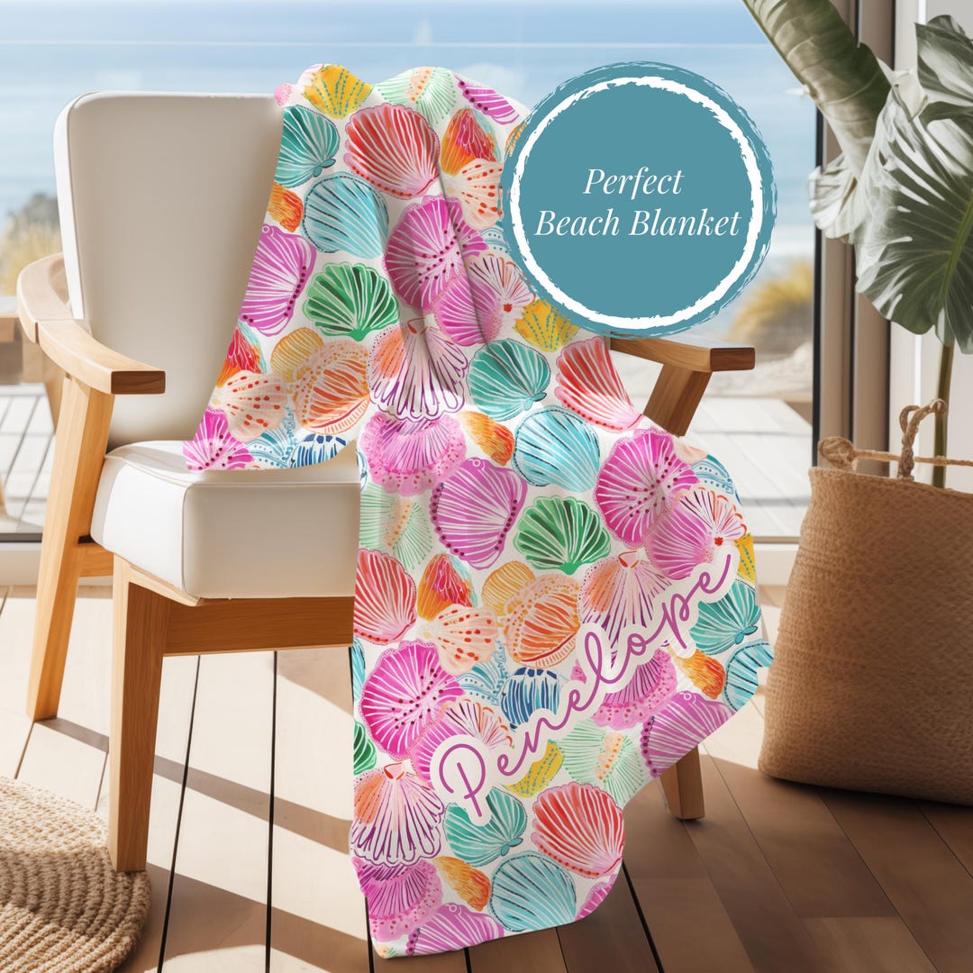 Personalized Seashell Blanket Custom Name Throw Coastal Theme Beach ...