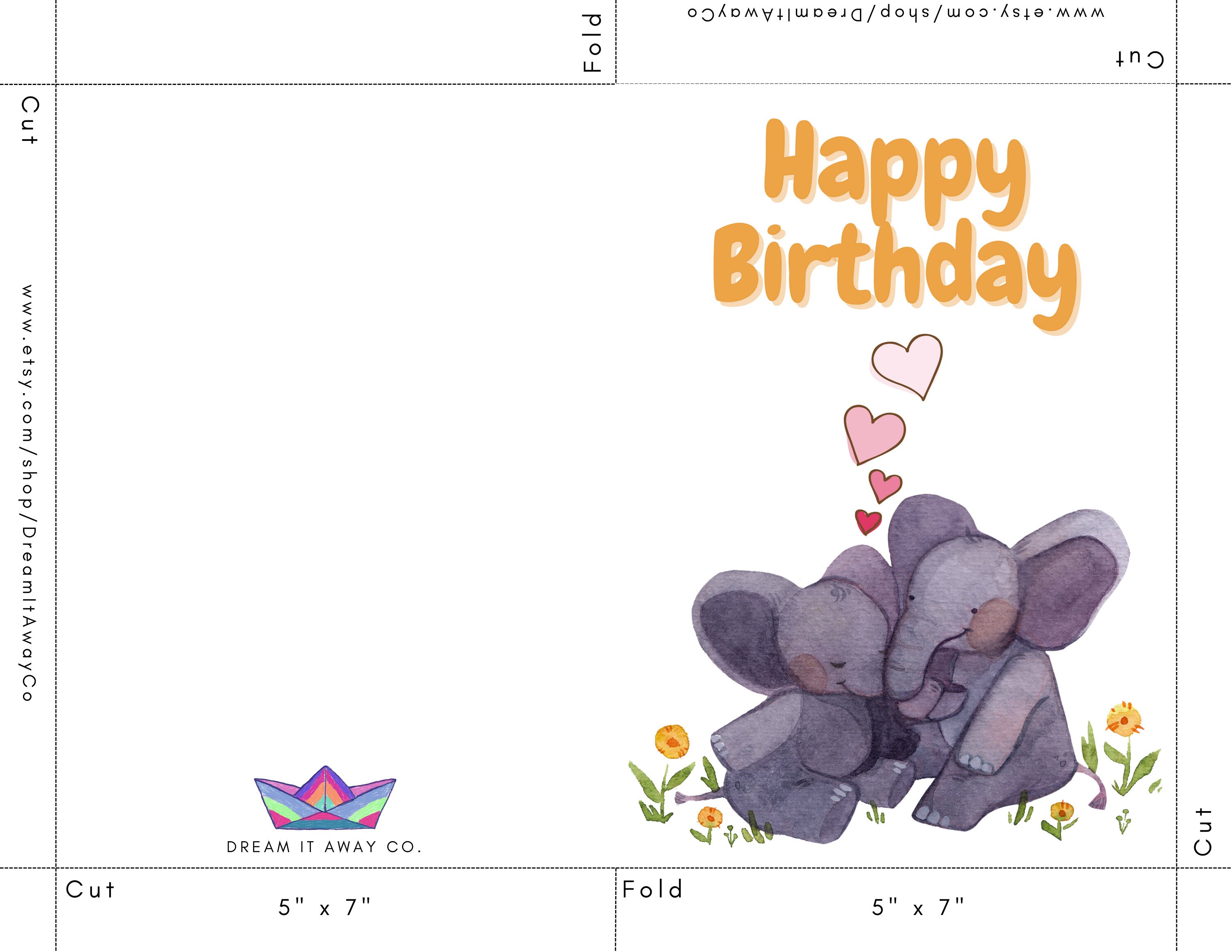 Happy Birthday Elephant Card Download Watercolor Mom and Baby Elephant ...