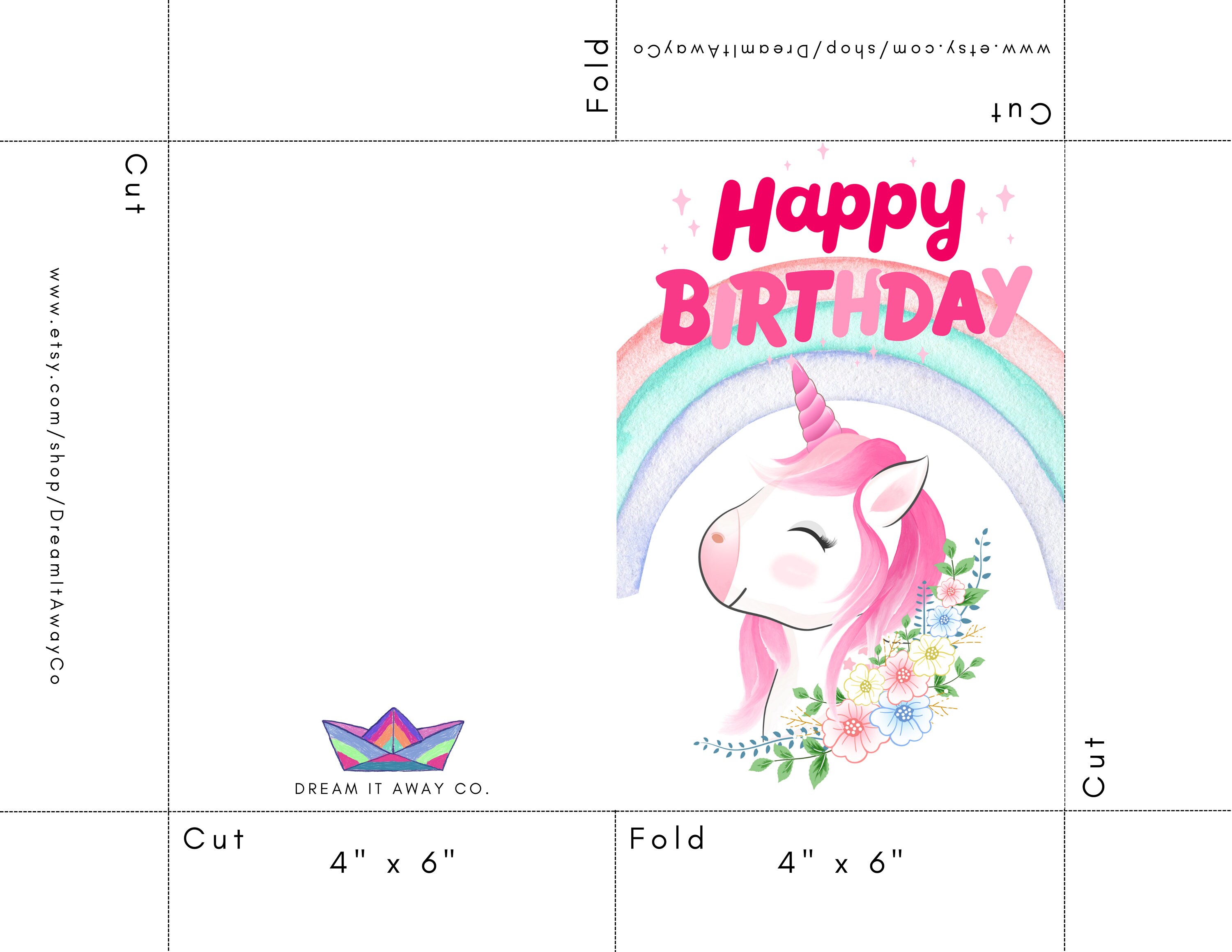 Happy Birthday Card Download Unicorn Birthday Girl Card Rainbow ...