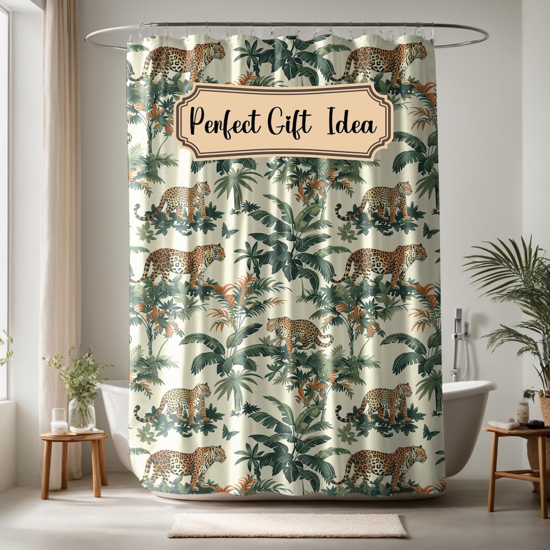 Retro Leopard Shower Curtain Modern Safari Bathroom Decor Tropical ...