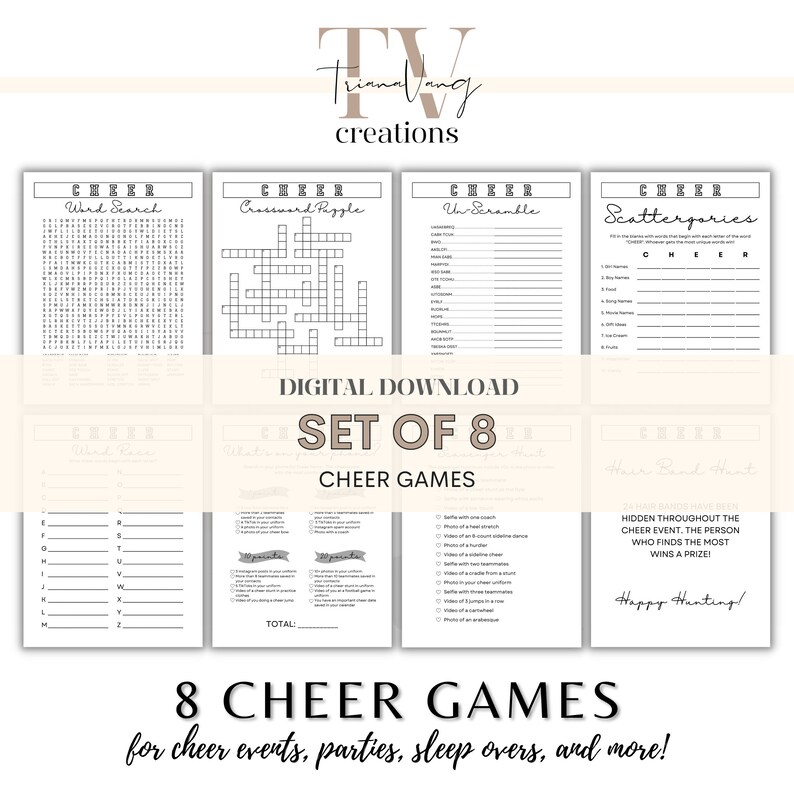 8 Cheerleading Games Keys PDF Printable Birthday Parties - Etsy