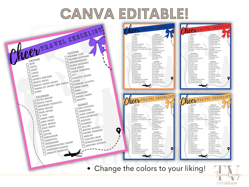 Cheer Travel Checklist, Cheer Camp, Cheer Competition, Instant Download ...