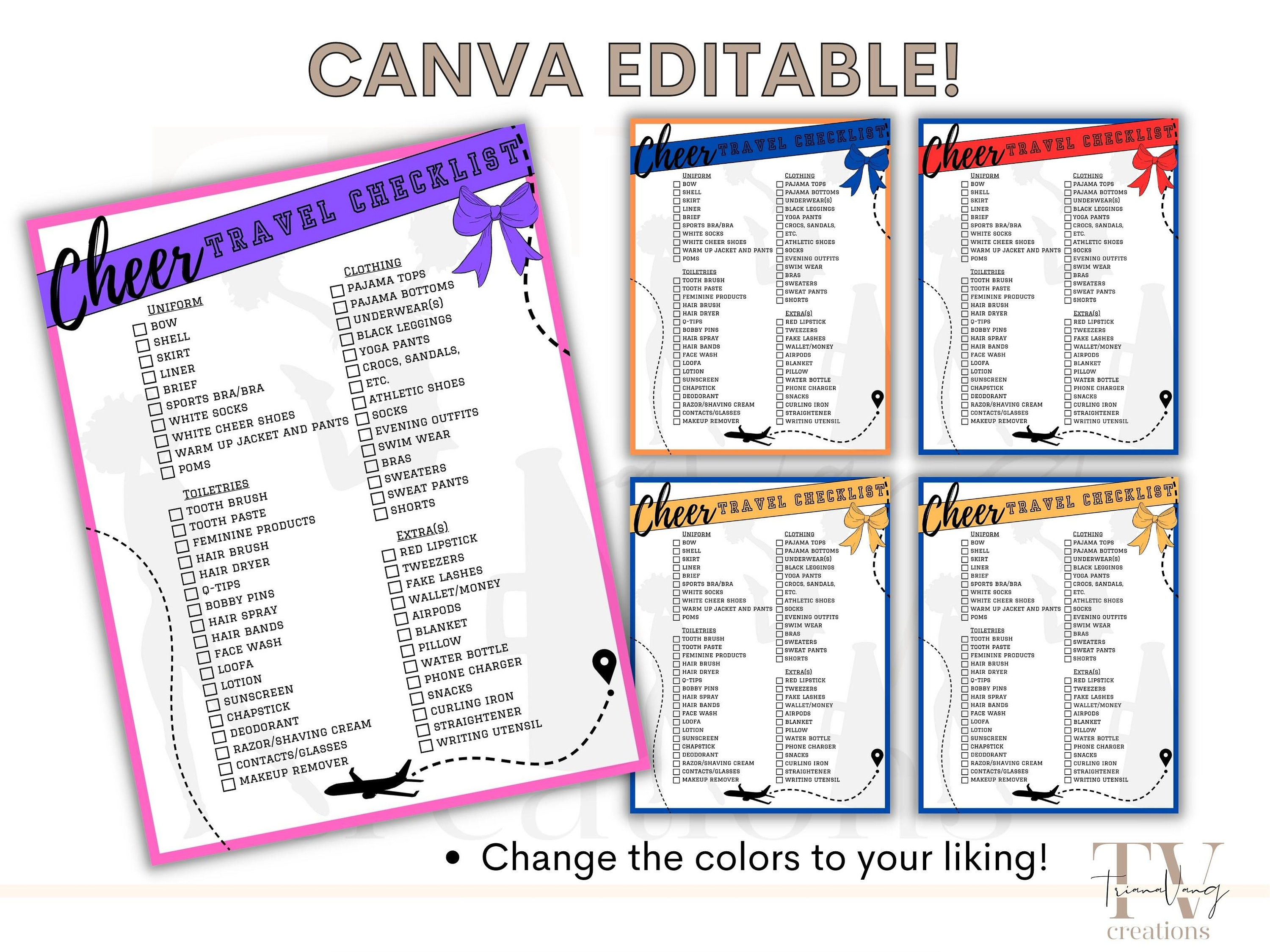 Cheer Travel Checklist, Cheer Camp, Cheer Competition, Instant Download ...