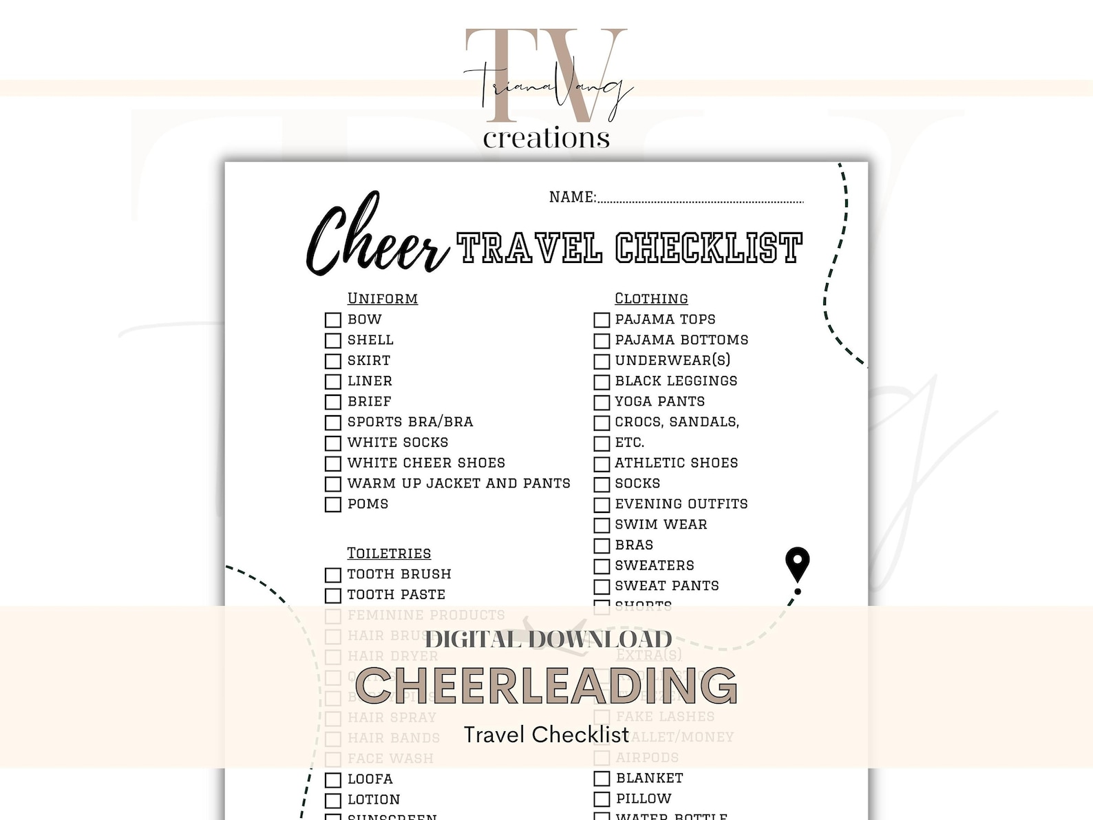Cheer Travel Checklist, Travel Packing List (PDF + INSTANT DOWNLOAD) - Etsy
