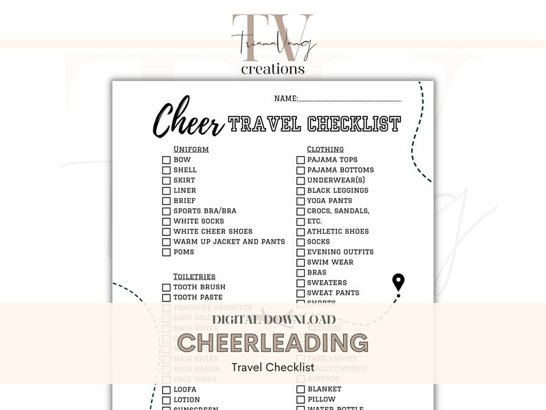 Cheer Travel Checklist, Travel Packing List (PDF + INSTANT DOWNLOAD) - Etsy