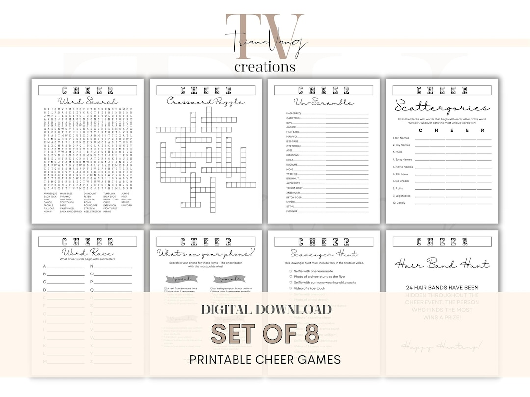8 Cheerleading Games + Keys (PDF Printable) Birthday Parties ...