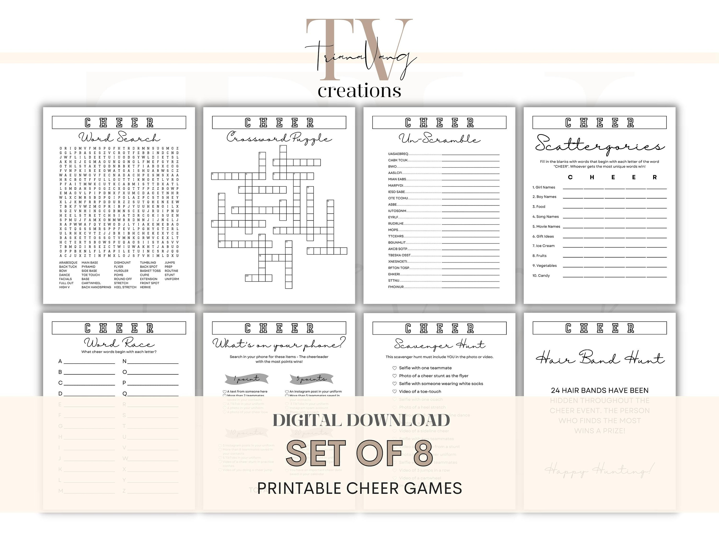 8 Cheerleading Games + Keys (PDF Printable) Birthday Parties ...
