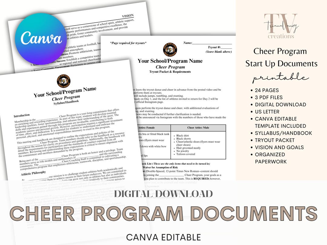 Editable Cheer Program Templates, CANVA Editable, Athlete & Coach ...
