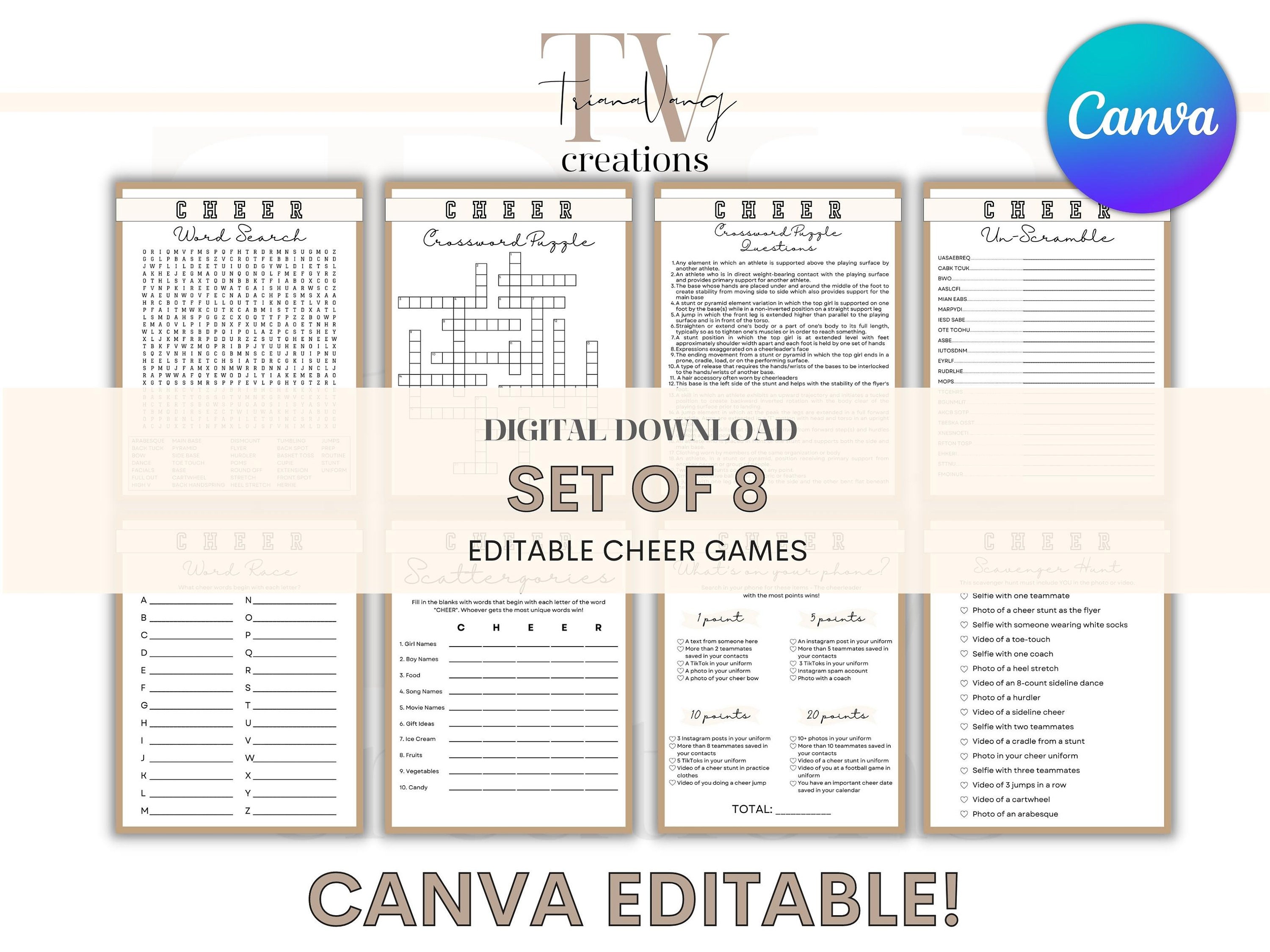 Editable 8 Cheerleading Games Keys canva Templates Editable, Birthday ...