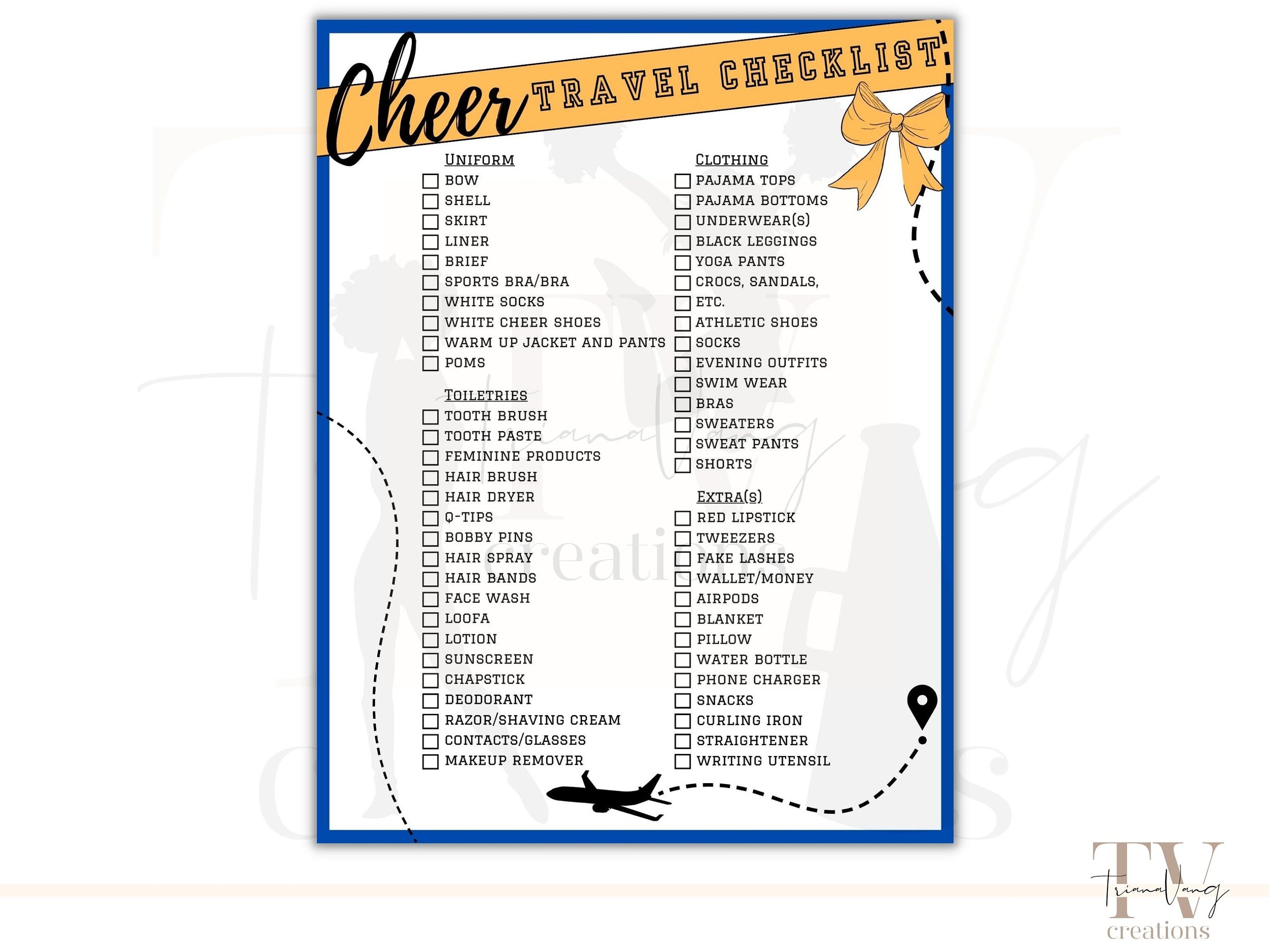 Cheer Travel Checklist, Cheer Camp, Cheer Competition, Instant Download ...
