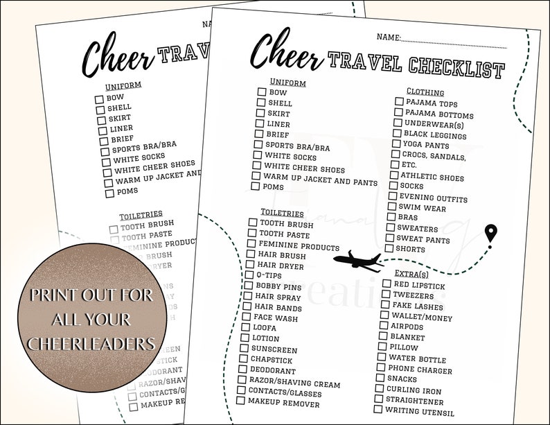 Cheer Travel Checklist Travel Packing List PDF INSTANT - Etsy