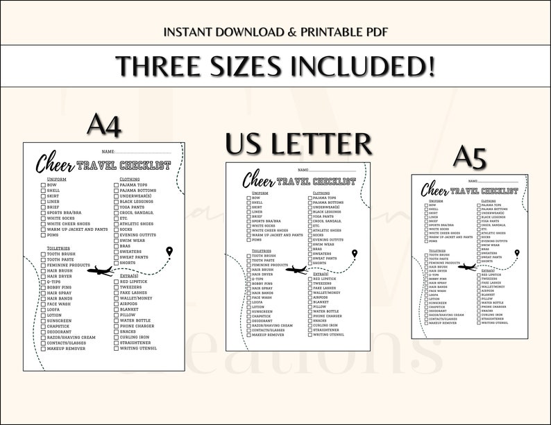 Cheer Travel Checklist Travel Packing List PDF INSTANT - Etsy