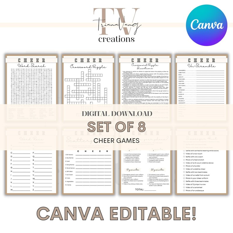 Editable 8 Cheerleading Games Keys canva Templates - Etsy
