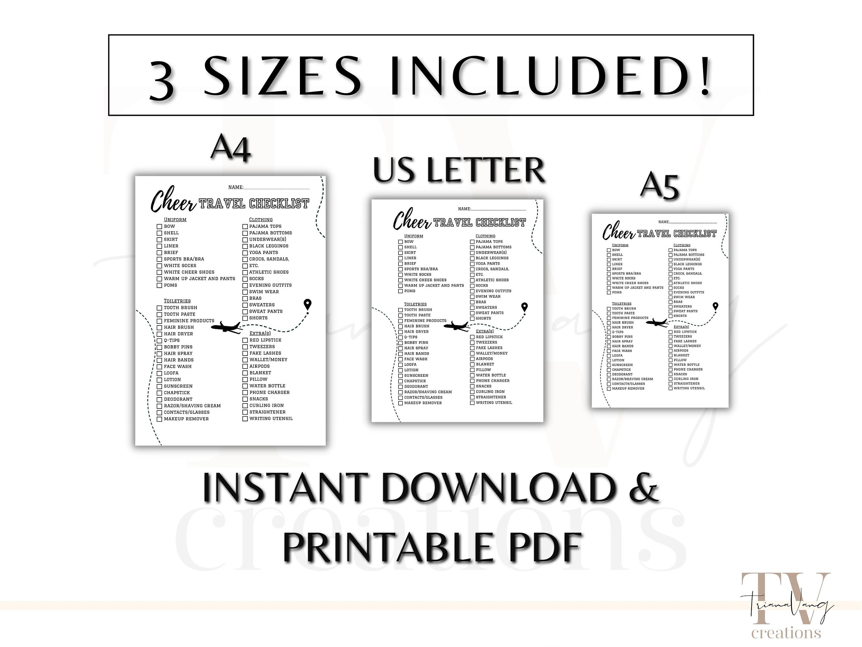 Cheer Travel Checklist, Travel Packing List (PDF + INSTANT DOWNLOAD) - Etsy