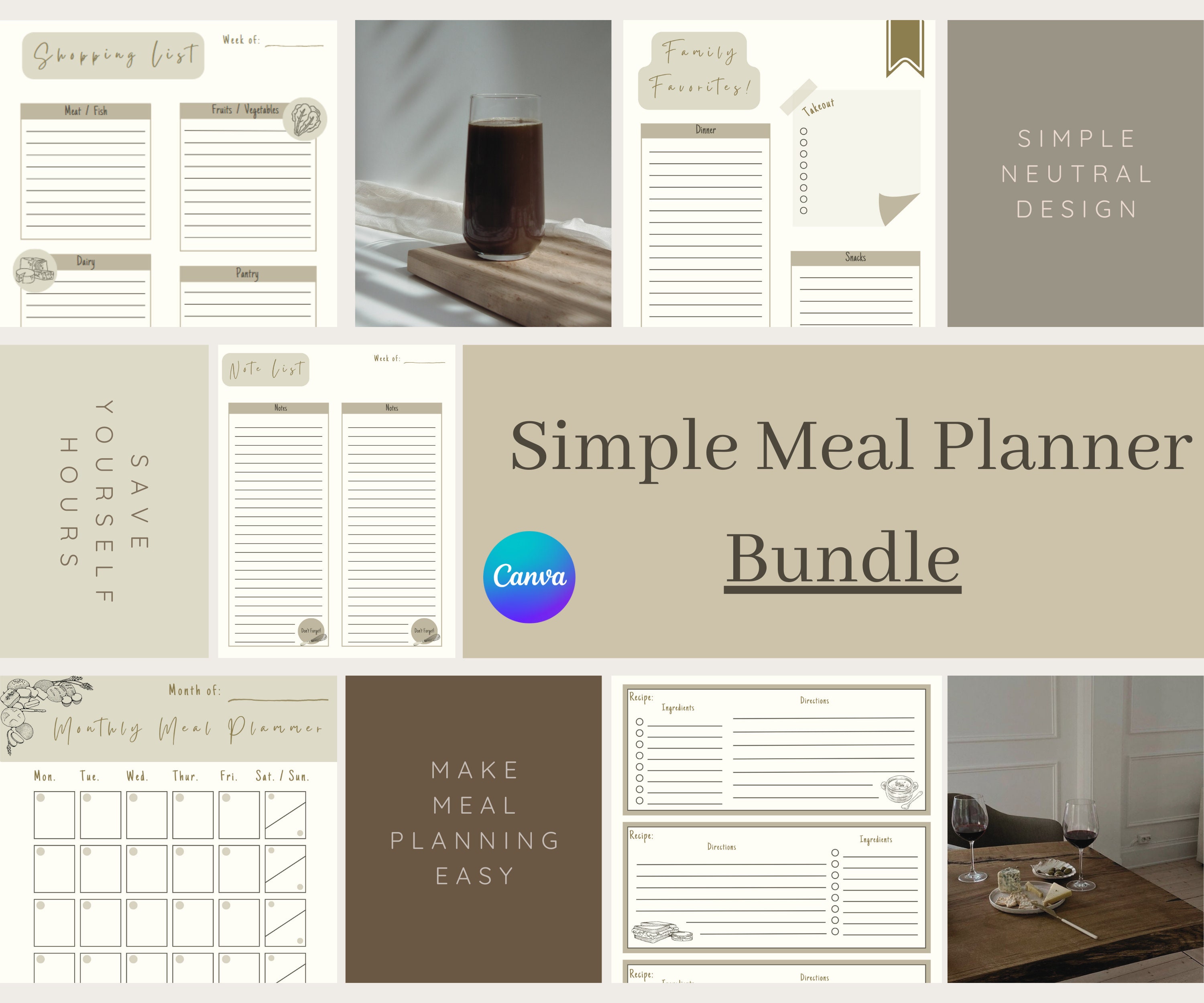 Simple Meal Planner Modern Bundle Etsy