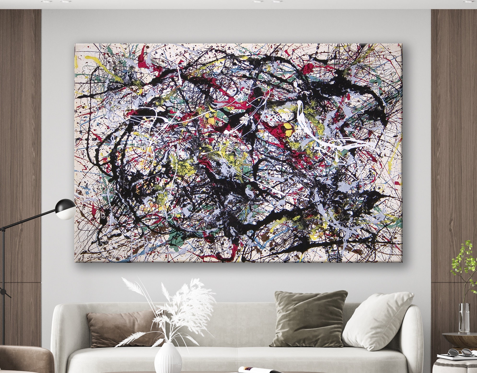 Jackson Pollock No. 48 Print on Canvas Bright Colorful Living Room ...
