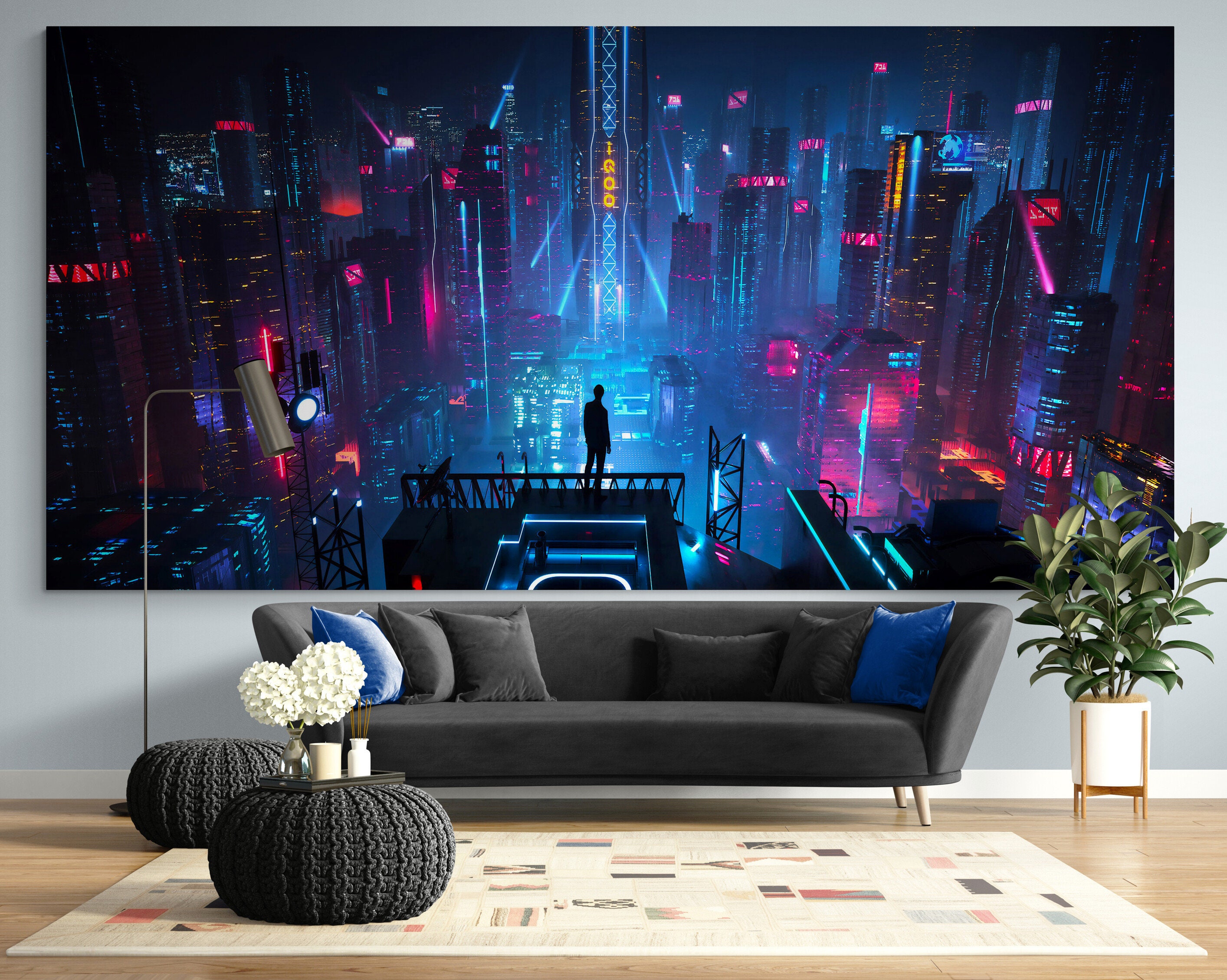 Cyberpunk Cityman Urban Extra Large Bright Colorful Neon Print on ...