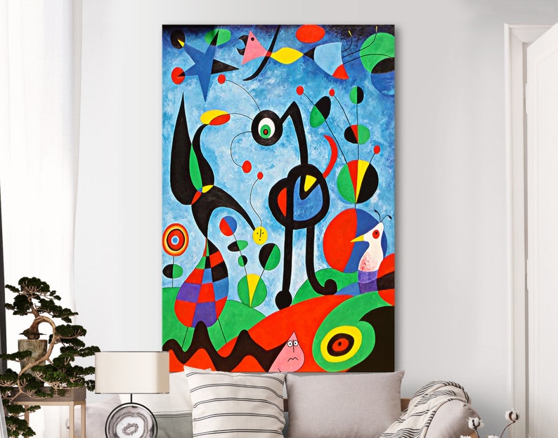 Joan Miro the Garden Print on Canvas Bright Reproduction Colorful ...