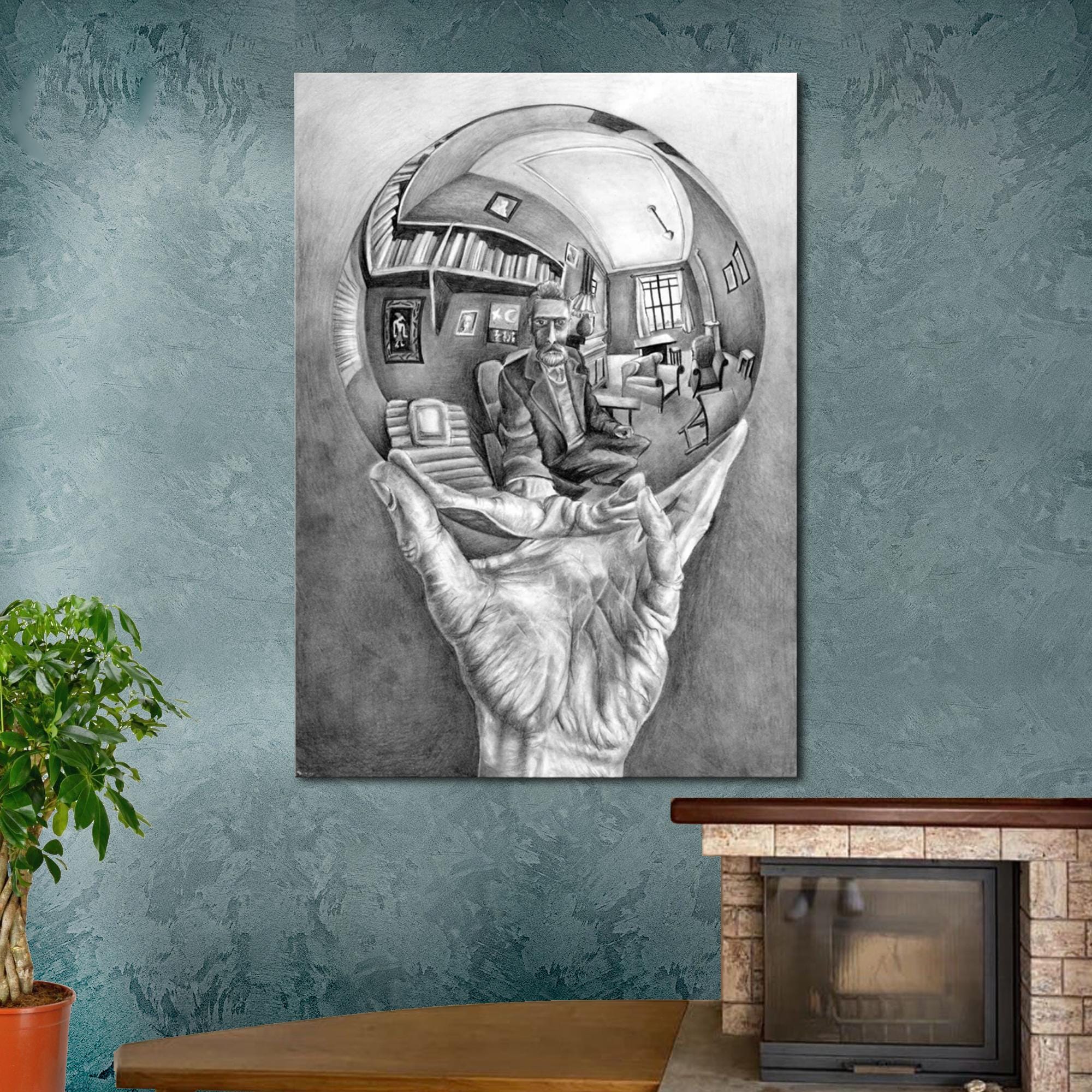 M.C. Escher Hand With Reflecting Sphere Print on Canvas Bright Living ...