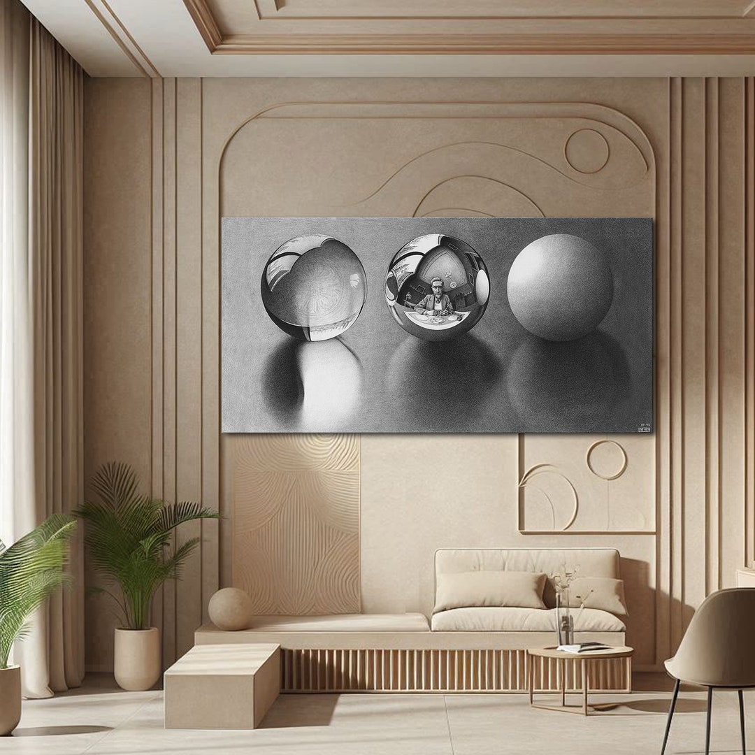 M.C. Escher Three Spheres II Large Black and White Print on Canvas ...